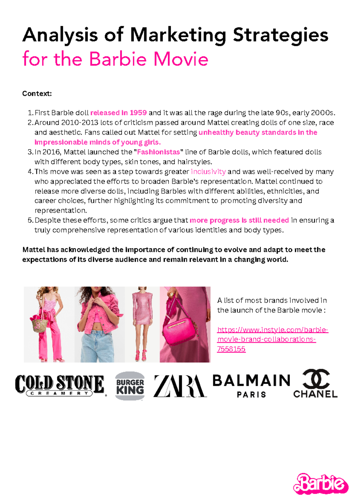 Analysis of Marketing Strategies - Barbie Movie - Analysis of Marketing ...