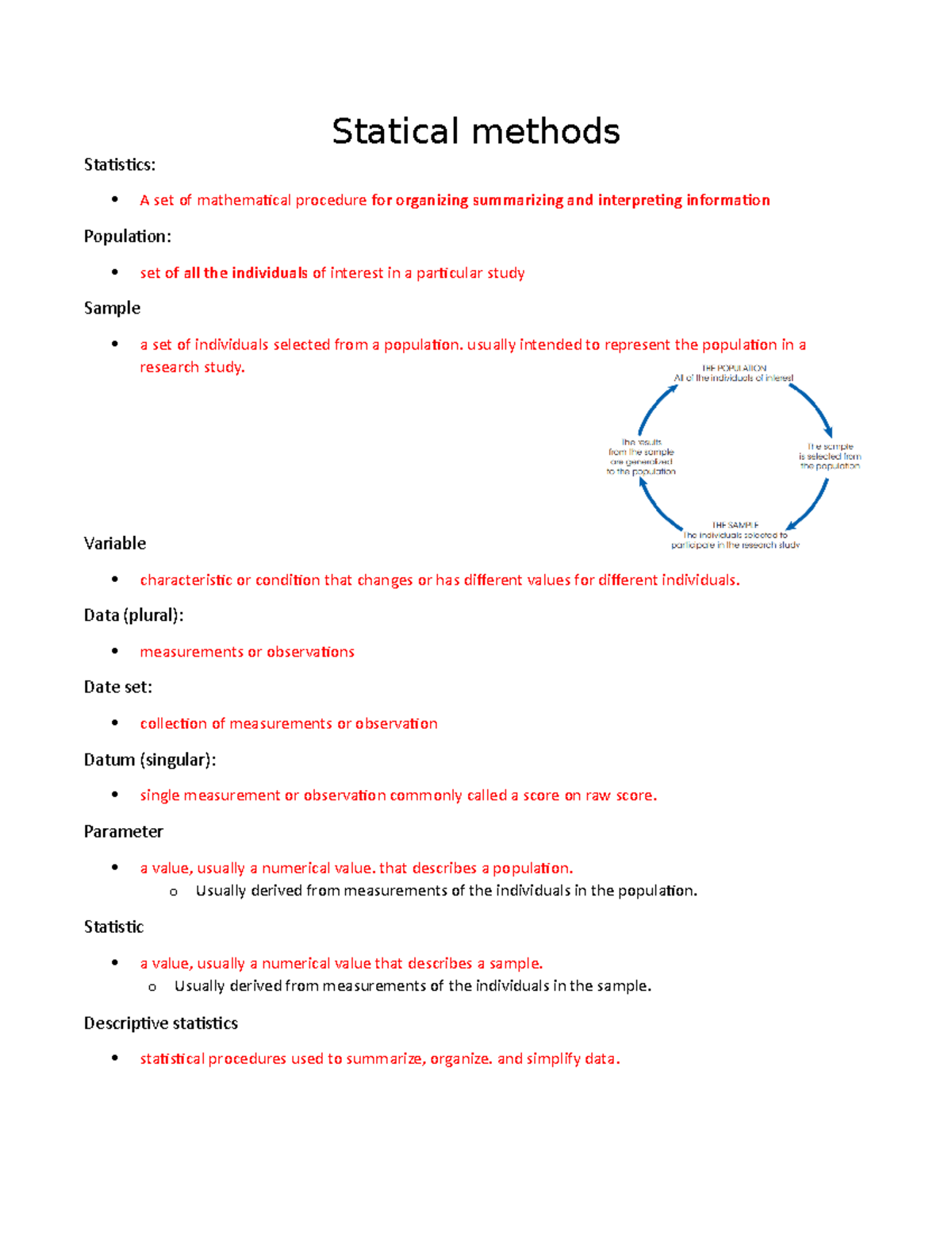 Stats Chapter 1 - Statical methods Statistics: A set of mathematical ...