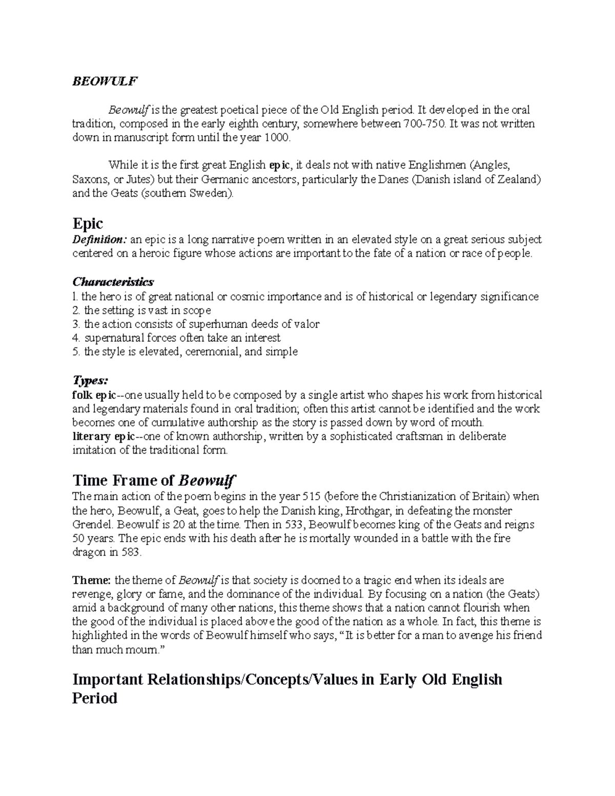 Beowulf Lecture Notes - BEOWULF Beowulf is the greatest poetical piece ...