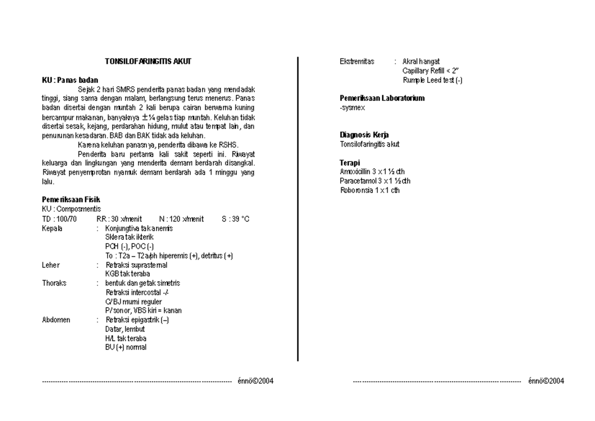 Template Status Pasien - TONSILOFARINGITIS AKUT KU : Panas badan Sejak ...
