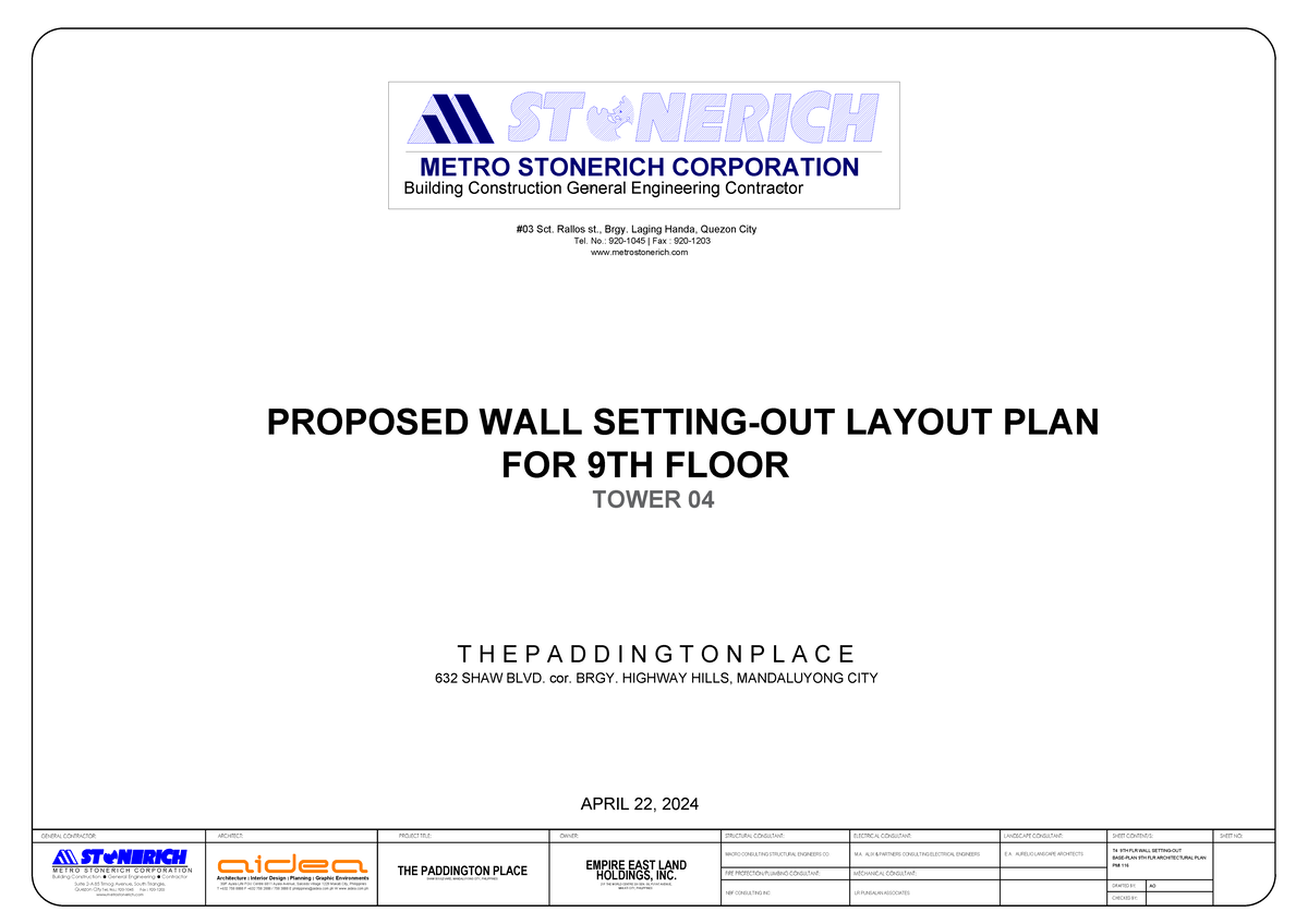 TPPT4-SRF-AR-000029 9th Floor Wall Setting-Out Layout - METRO STONERICH ...