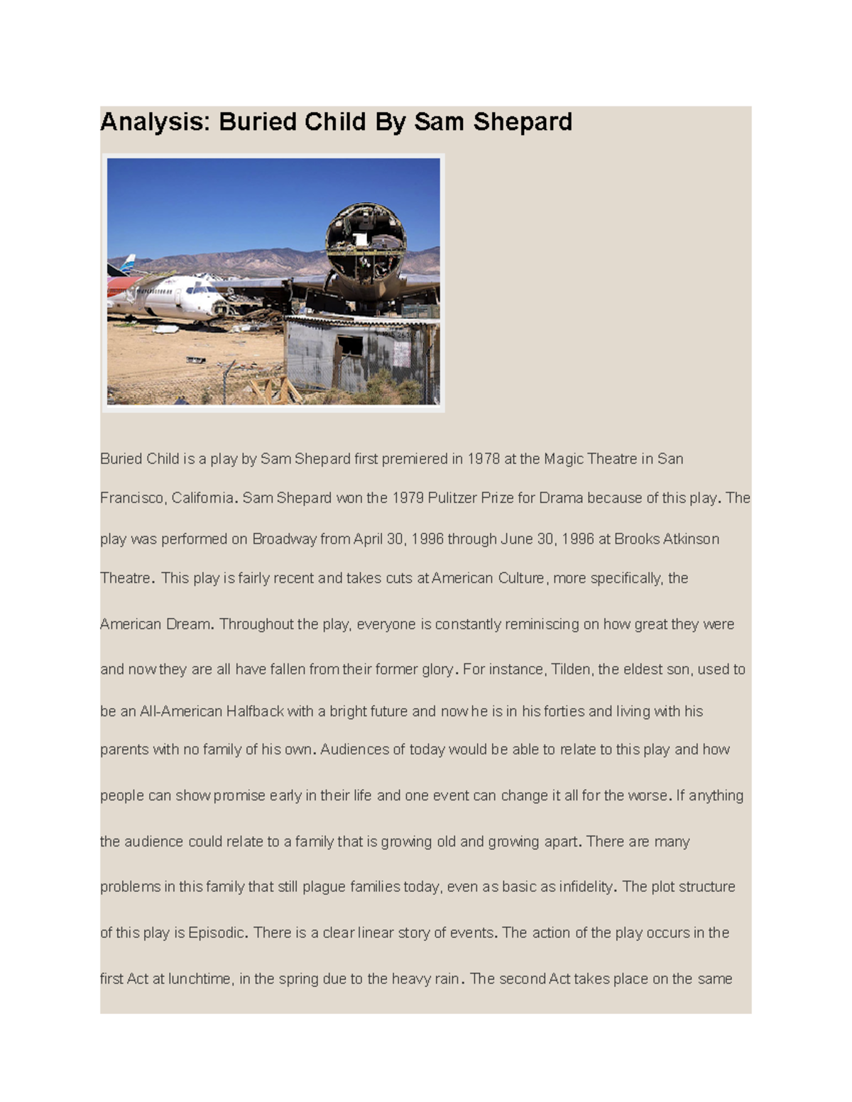 Analysis Buried Child By Sam Shepard - Analysis: Buried Child By Sam ...