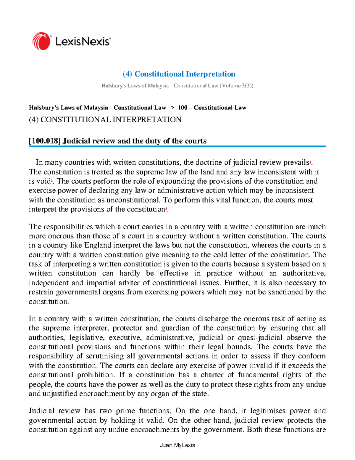 (4) Constitutional Interpretation - Juan MyLexis Halsbury's Laws of ...