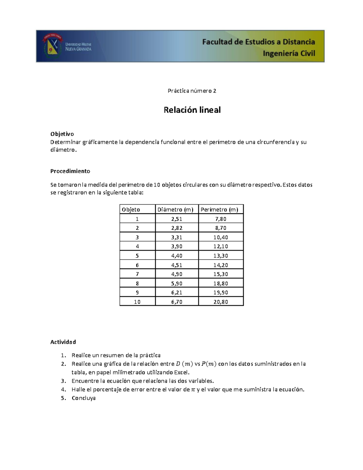 2. Relación lineal - relacion leneal - Práctica número 2 Relación ...