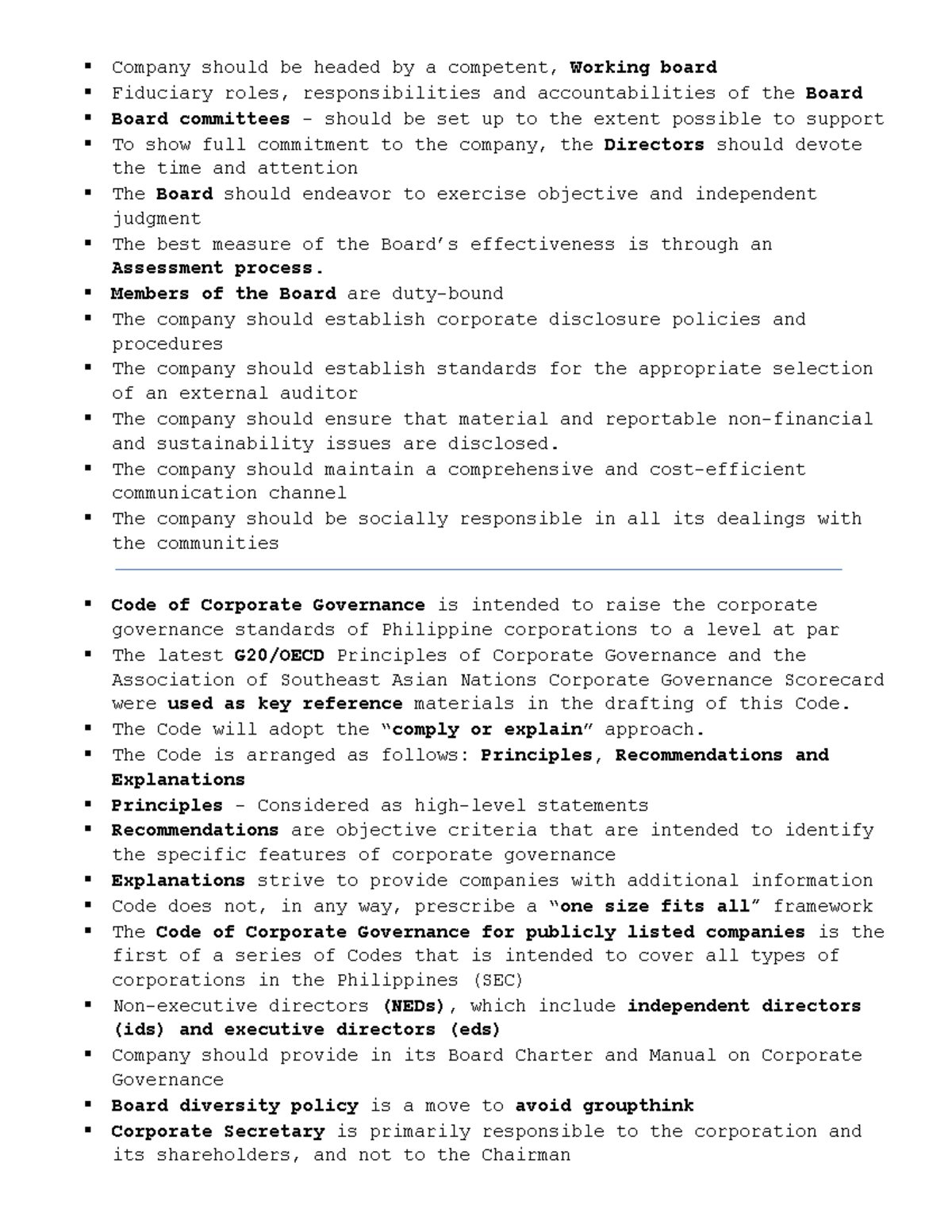 BEC - Summary BSCE - Company should be headed by a competent, Working ...