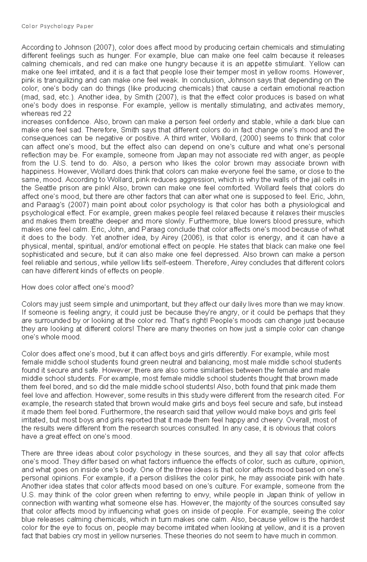 This is about a research - Color Psychology Paper According to Johnson ...