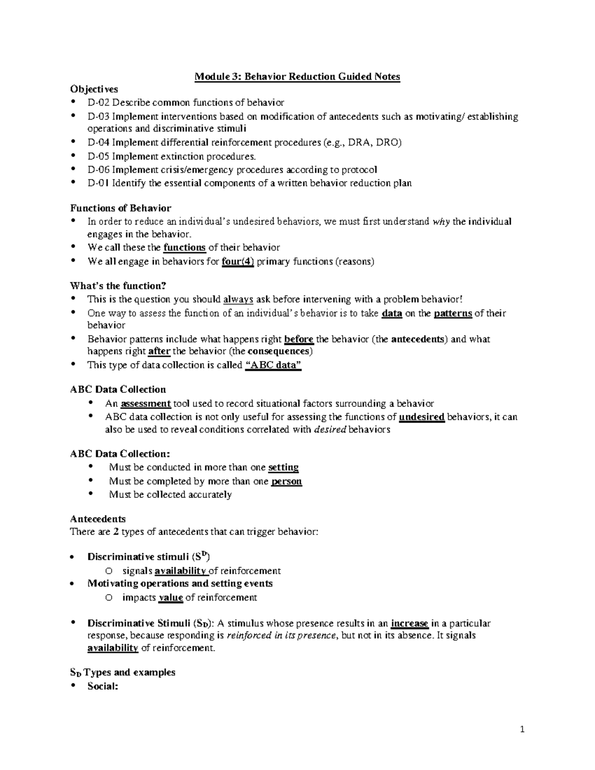 796 AID 12-2019 Behavior Reduction Guided Notes - Module 3: Behavior ...
