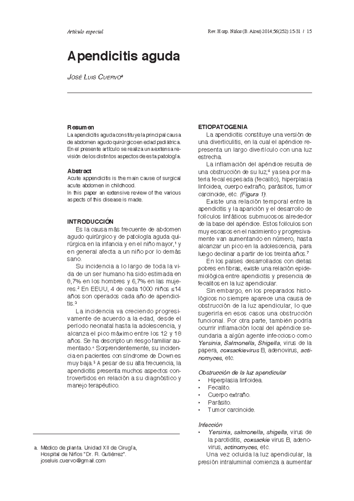 Apendicitis - fisiologia - Artículo especial Rev. Hosp. Niños (B. Aires ...