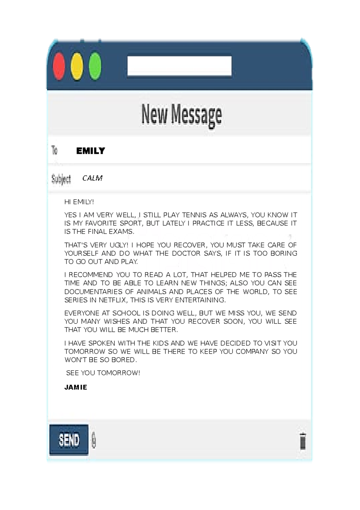 Email- Ingles - Excelente - CALM EMILY HI EMILY! YES I AM VERY WELL, I ...