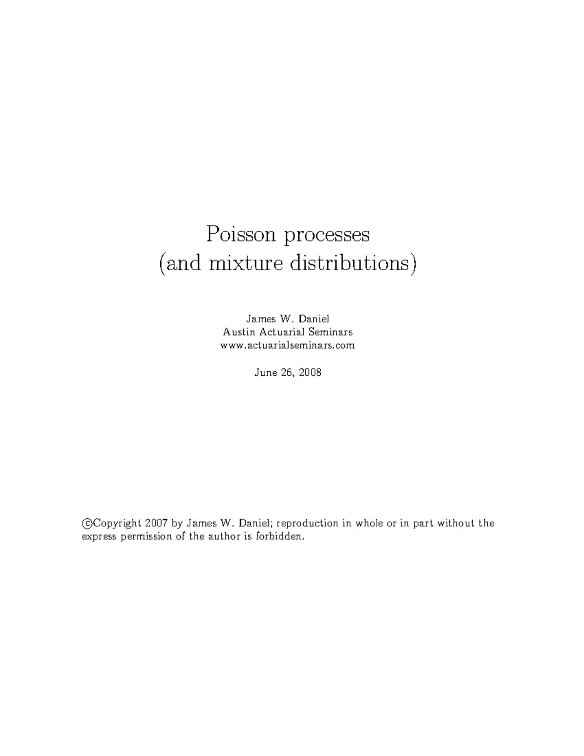 MAS-I Daniel 1 - Notes and Explanation - Poisson processes (and mixture ...