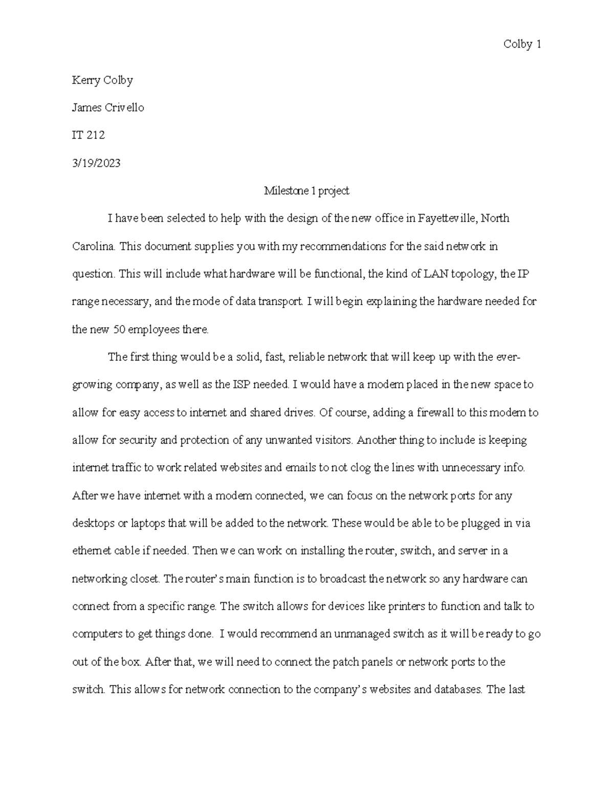 Milestone 1 project - Colby 1 Kerry Colby James Crivello IT 212 3/19 ...