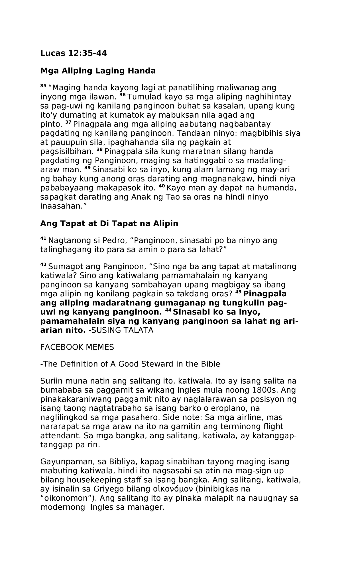 Abounding in Christ Stewardship - Lucas 12:35- Mga Aliping Laging Handa ...