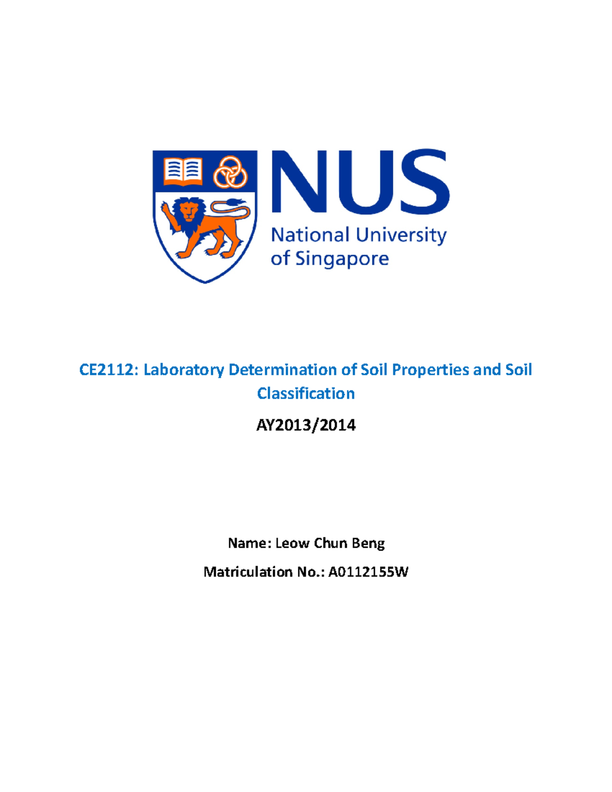 A0112155 W CE2112 Lab Report - CV2013 - NTU - Studocu