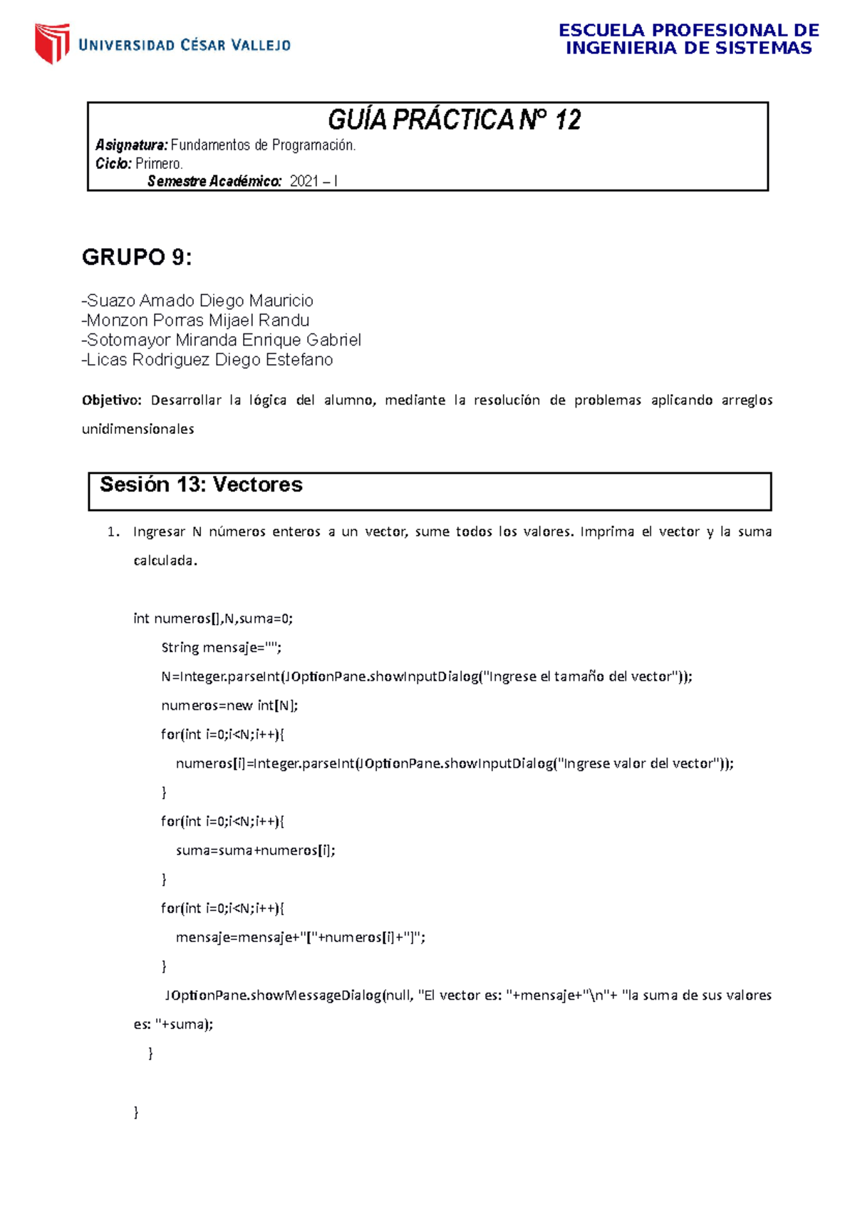 GUIA 12 Fudamentos de Programación - GUÍA PRÁCTICA N° 12 Asignatura ...