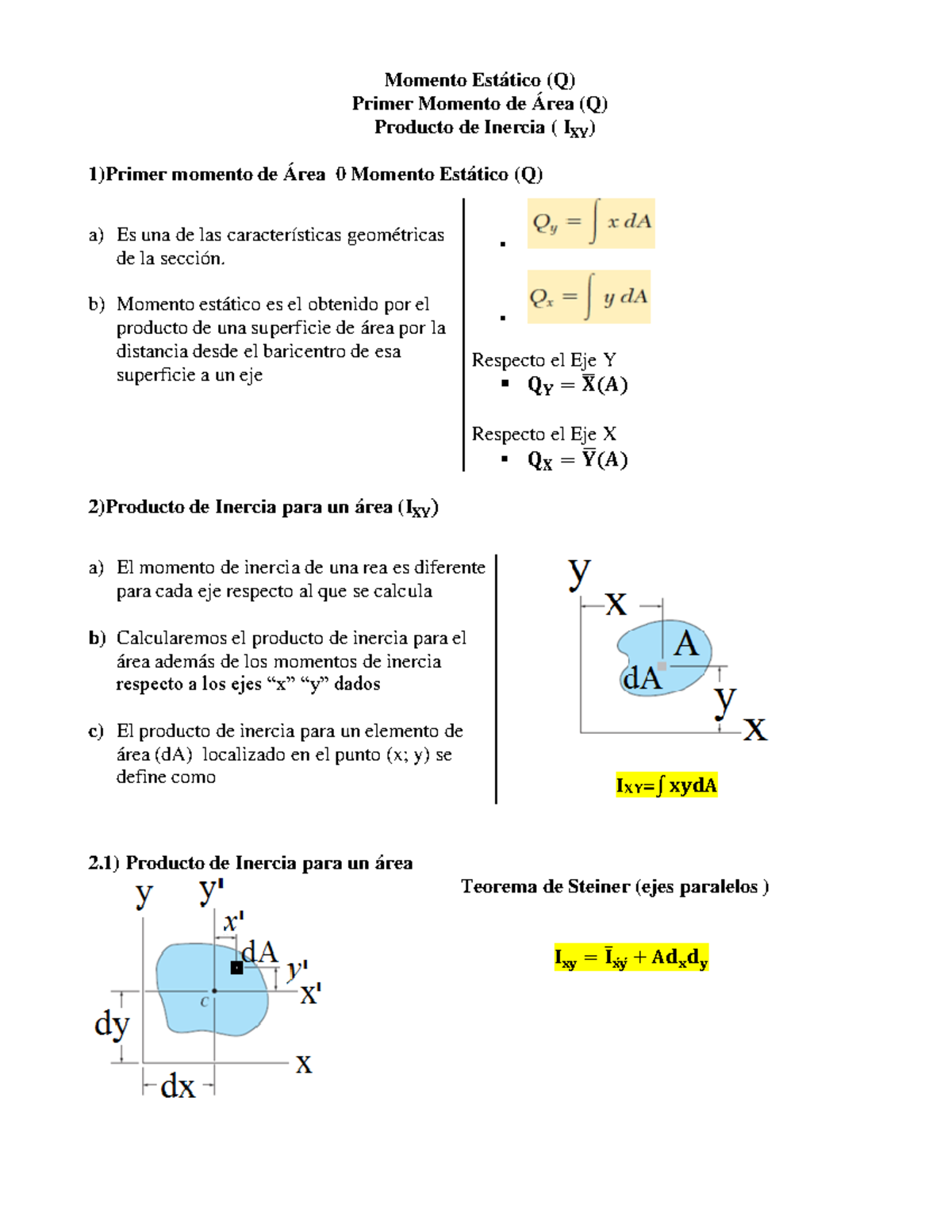 04 Momento Estatico y producto - Teoria - Momento Estático (Q) Primer ...