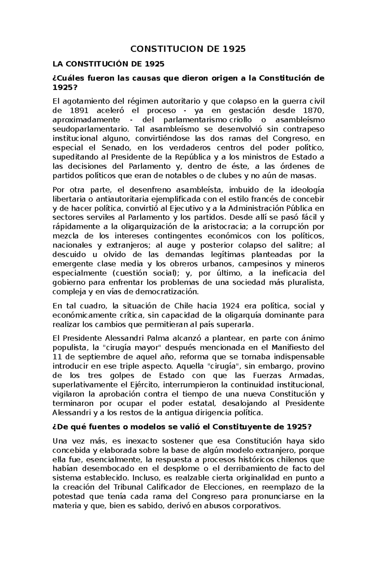 Constitucion DE 1 925 - Apuntes - CONSTITUCION DE 1925 LA CONSTITUCIÓN ...