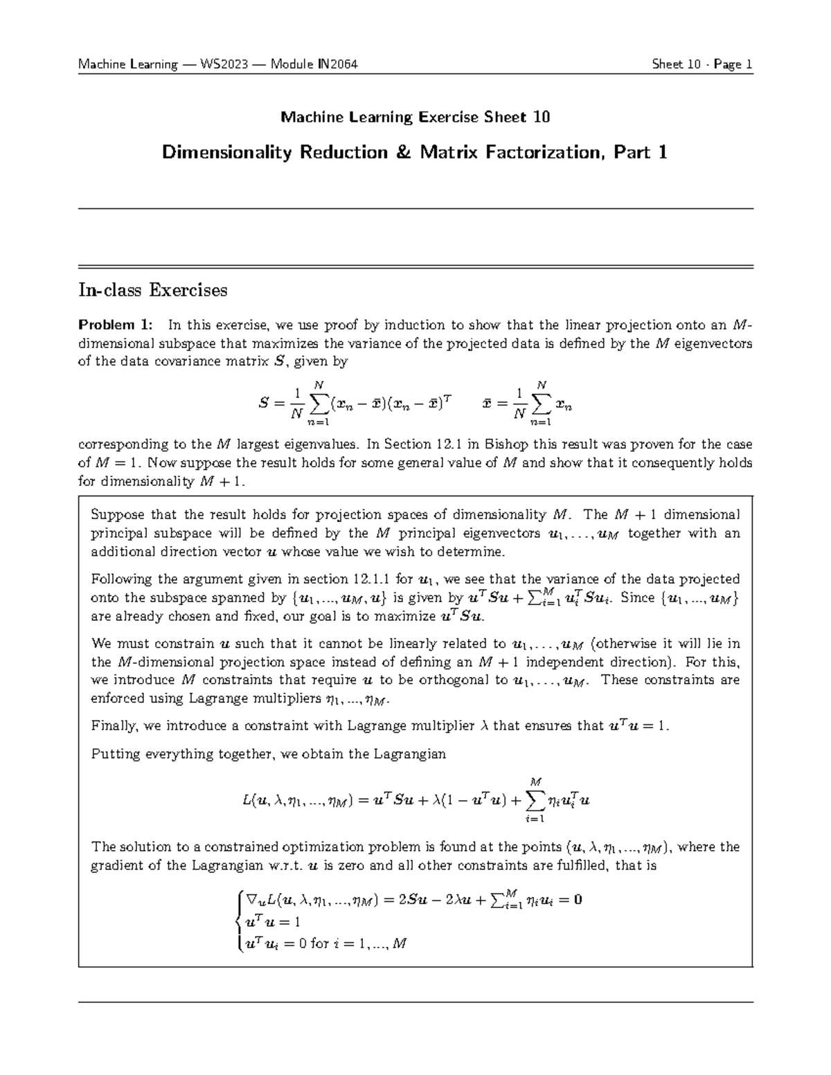 Exercise solution 10 dim reduction - Machine Learning Exercise Sheet 10 Dimensionality Reduction ...