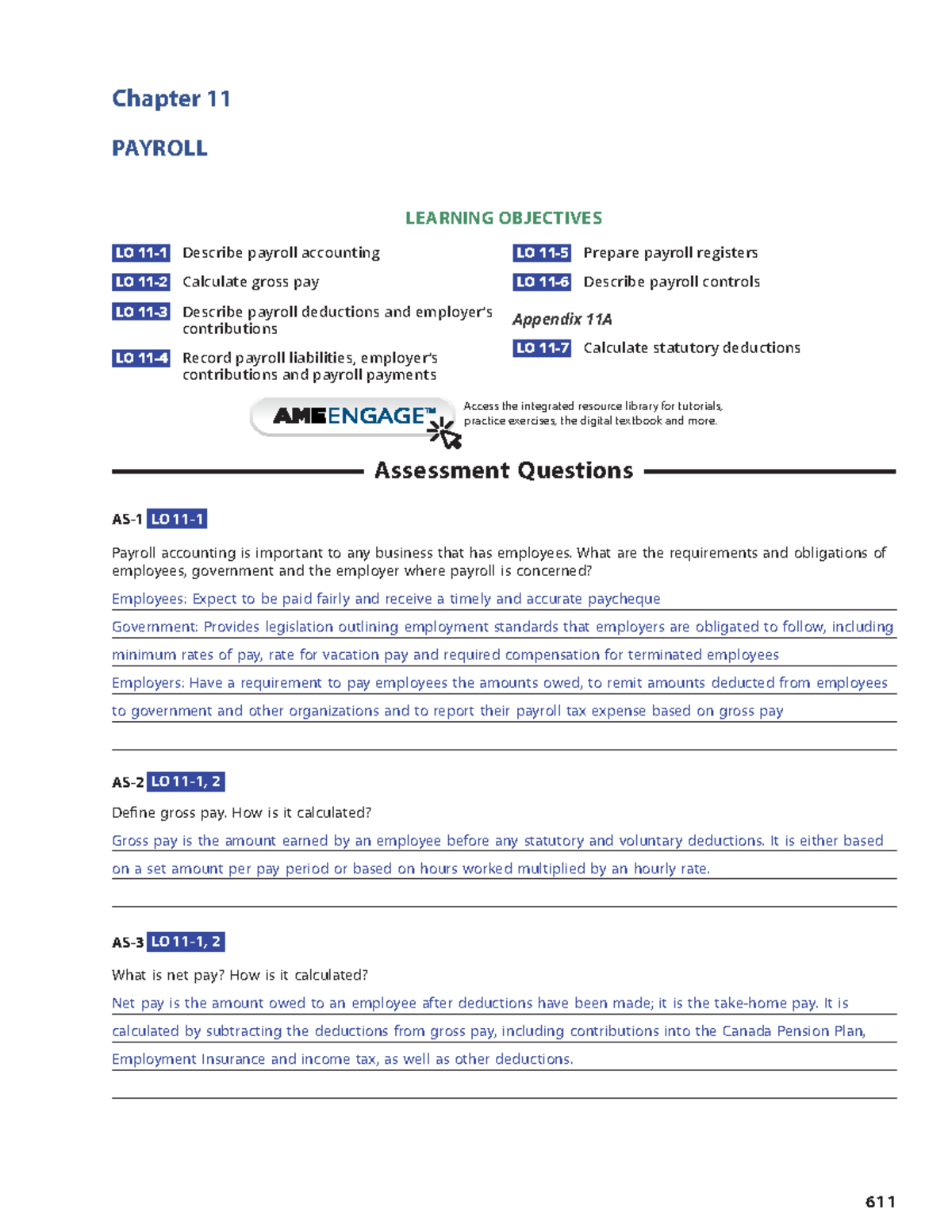 Kap 1 6th workbook te ch 11 - Chapter 11 PAYROLL Assessment Questions ...