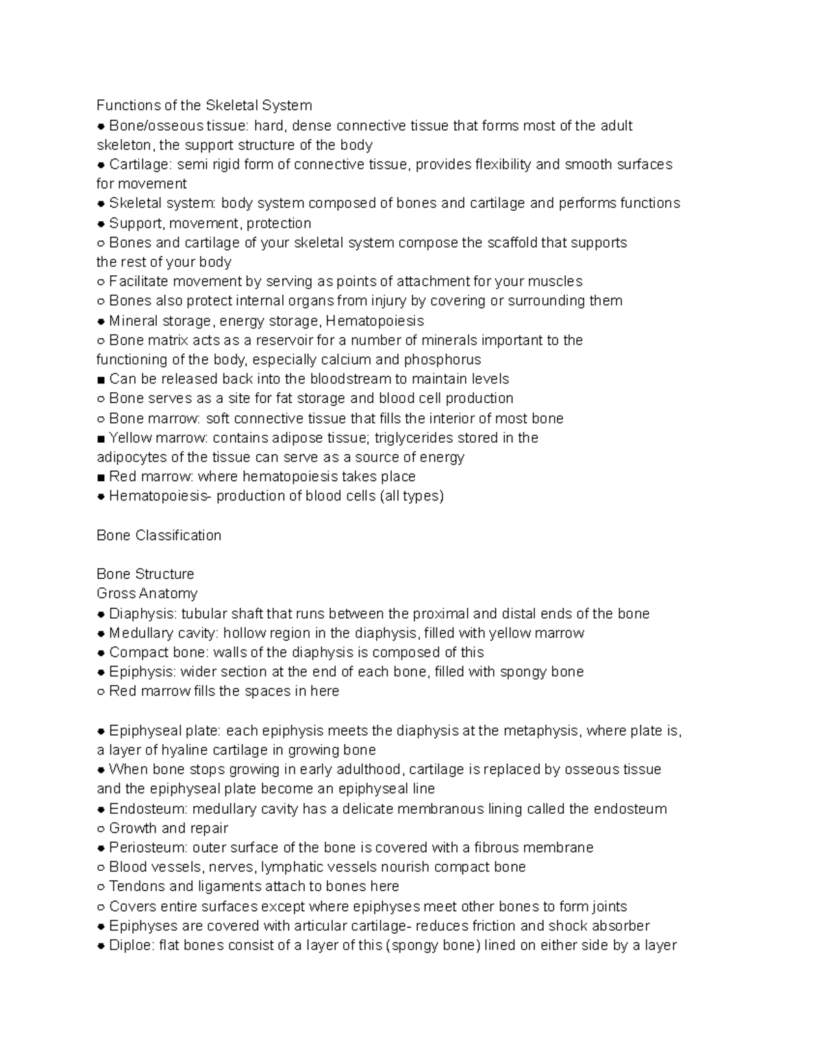 Functions Of The Skeletal System Studocu
