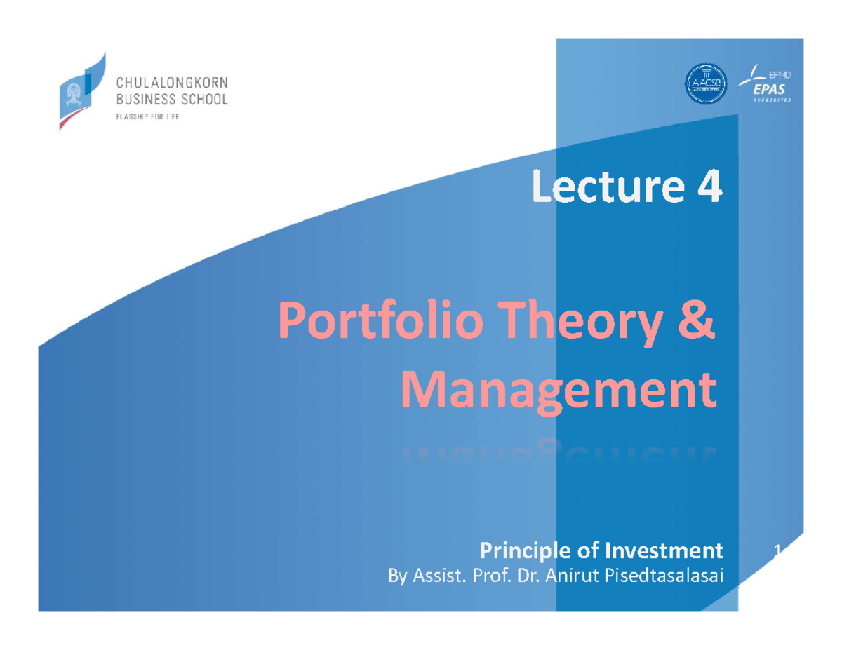 Lect4C - Note - Portfolio Theory & Management Principle of Investment ...