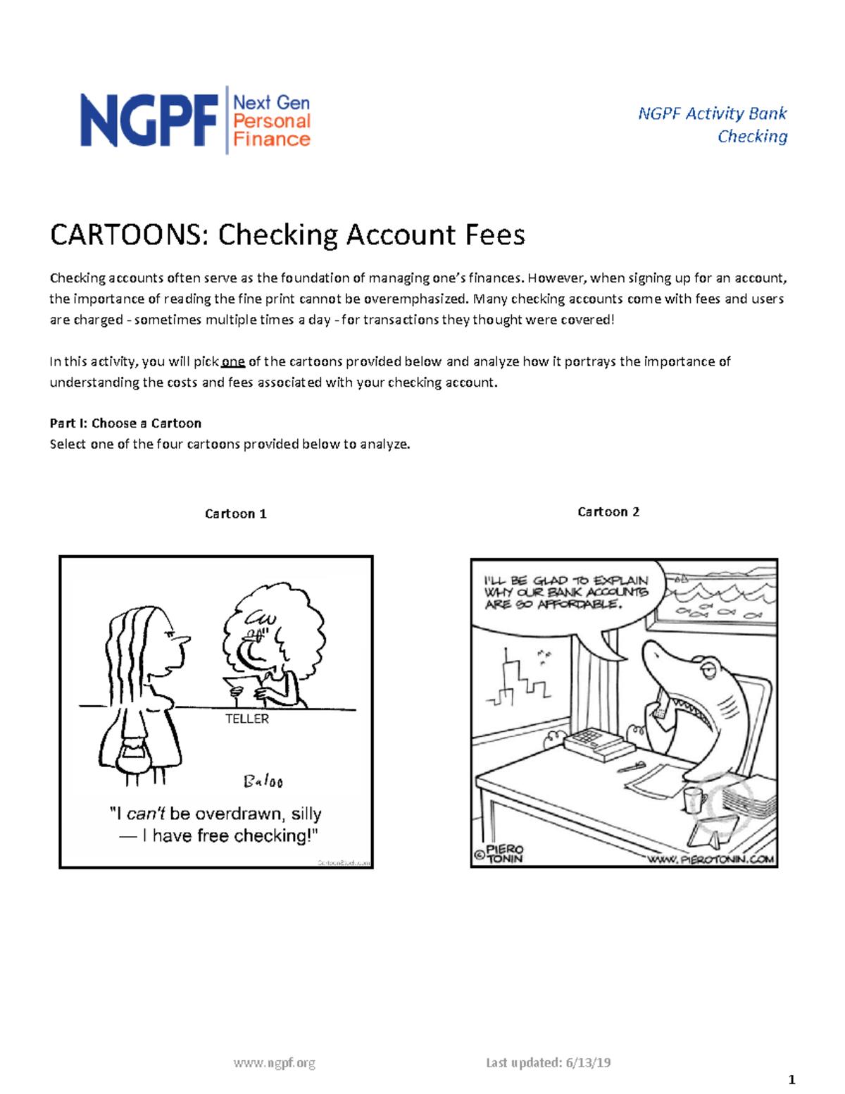 work of the chemical - NGPF Activity Bank Checking CARTOONS: Checking ...