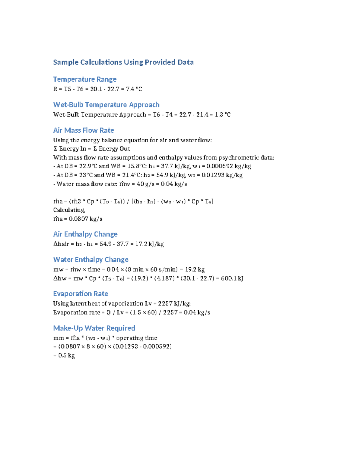 Sample Calculations - Studocu