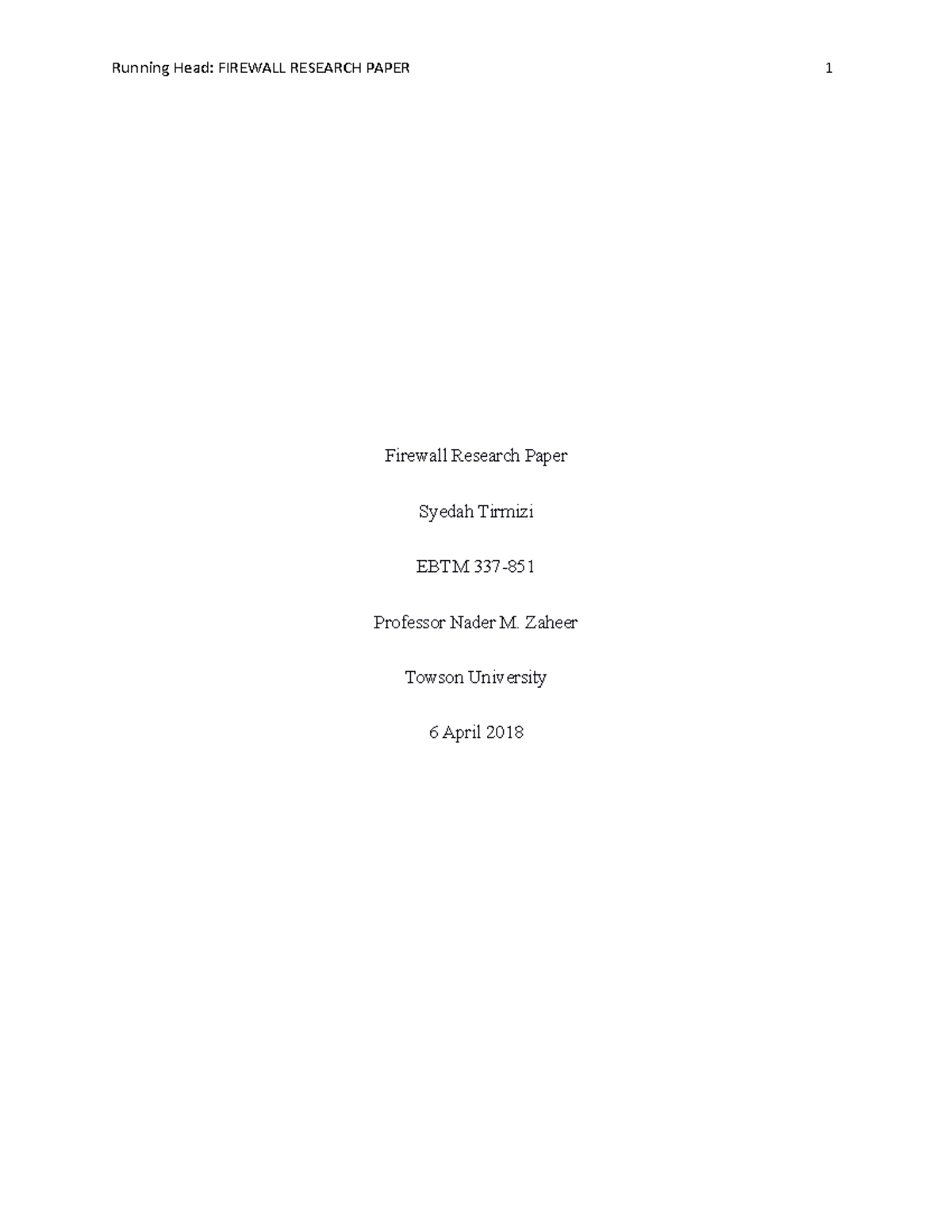 Firewall Research Paper Ebtm 337 - Firewall Research Paper Syedah ...