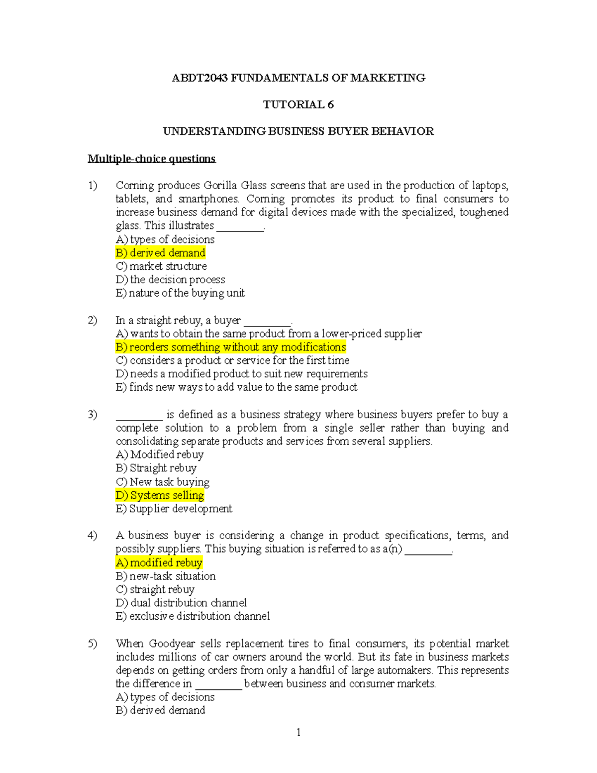 ABDT2043 Fundamental of Marketing Tutorial 6 Question and Answer (TARUC ...