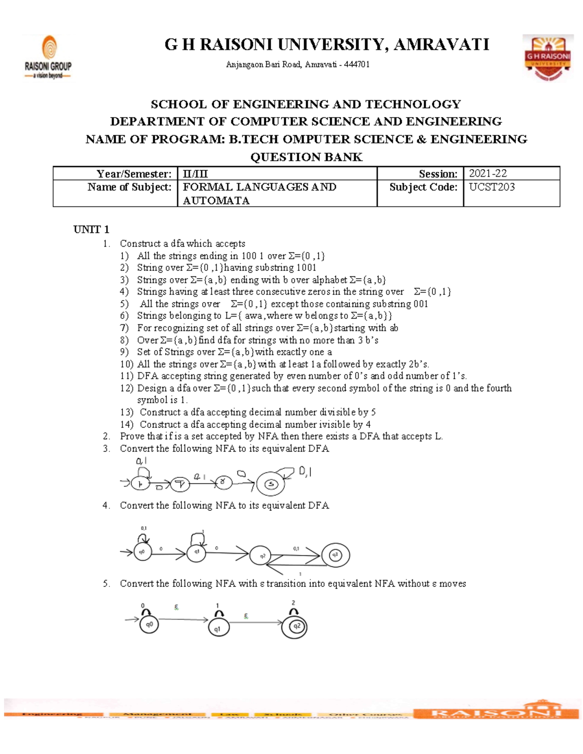 UCST203 Final Question BANK - Anjangaon Bari Road, Amravati - 444701 ...