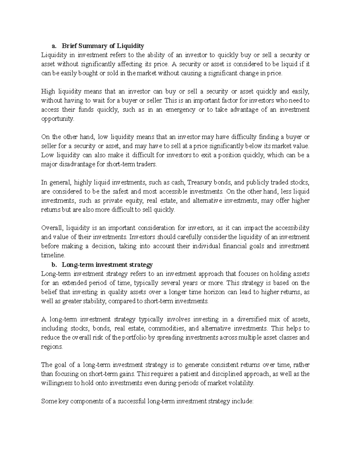 Lecture Notes Week 14 Financial Course - a. Brief Summary of Liquidity ...