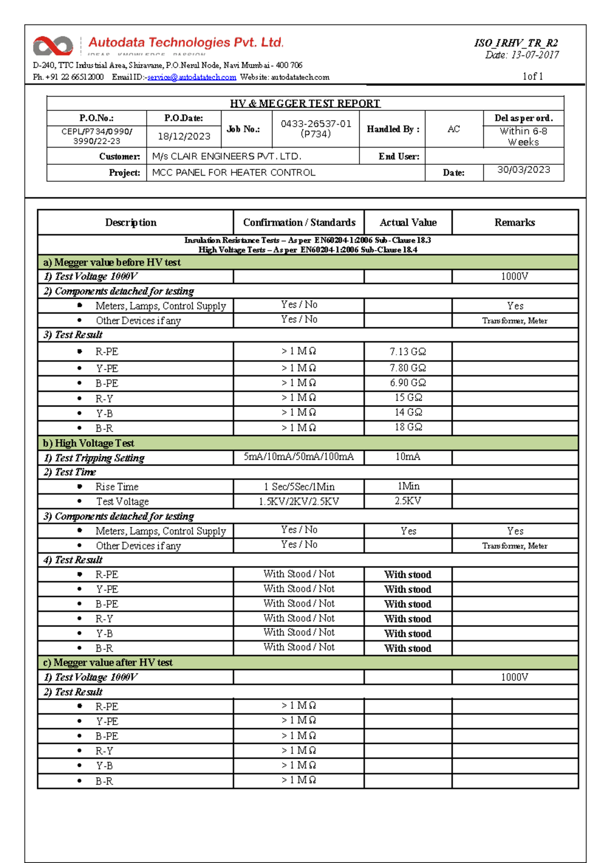 ISO IRHV TR R2 0433-26537-01 MCC Panel - ISO_IRHV_TR_R Date: 13-07- D ...