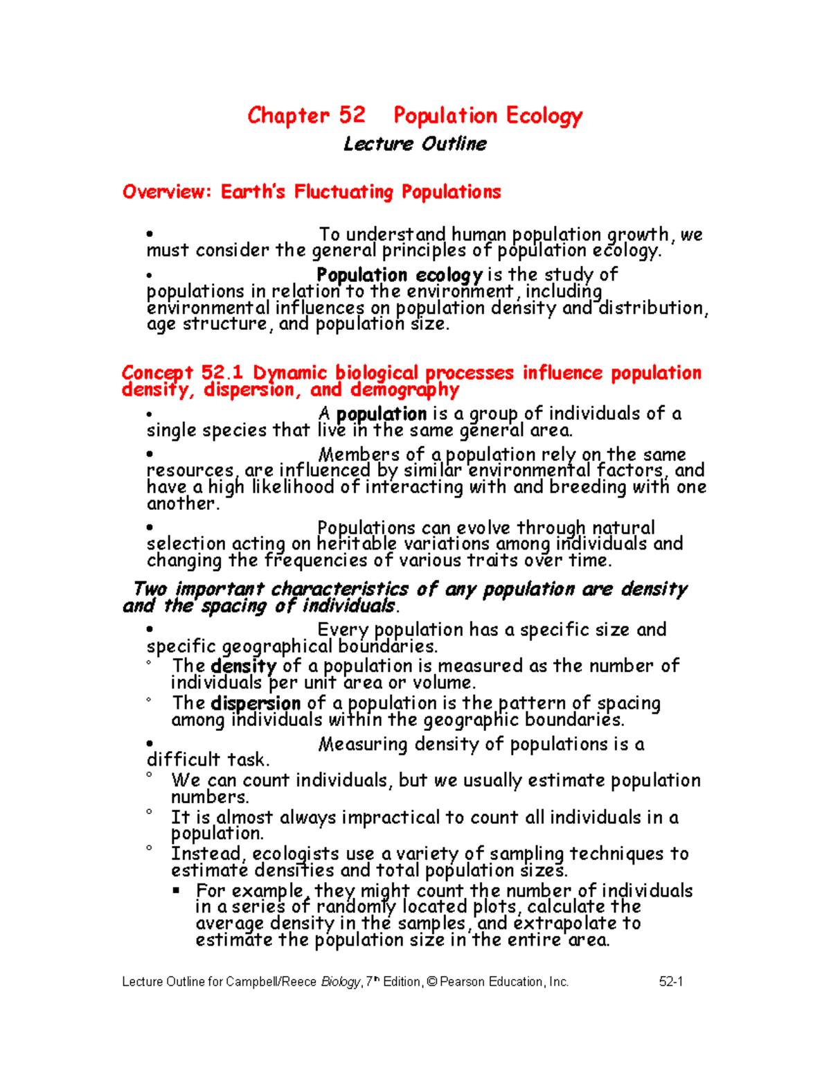 Chapter 52 - Population Ecology - Population ecology is the study of ...