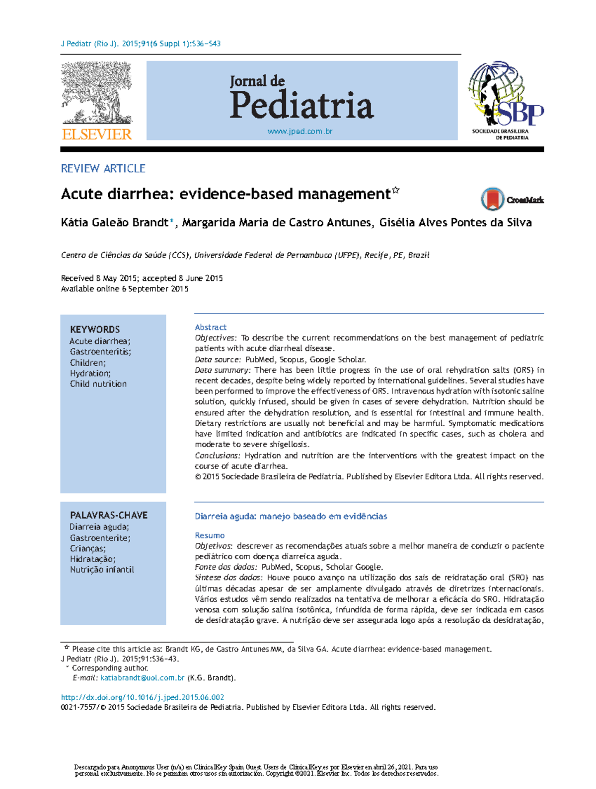 Acute diarrhea evidence-based management J Pediatria RIO 2015 - J ...