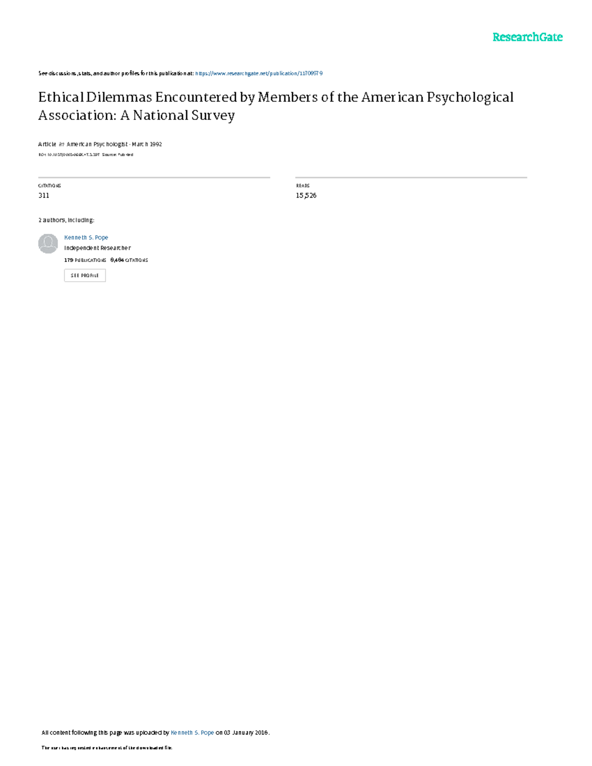 Ethics American Psychological Association - See discussions, stats, and ...