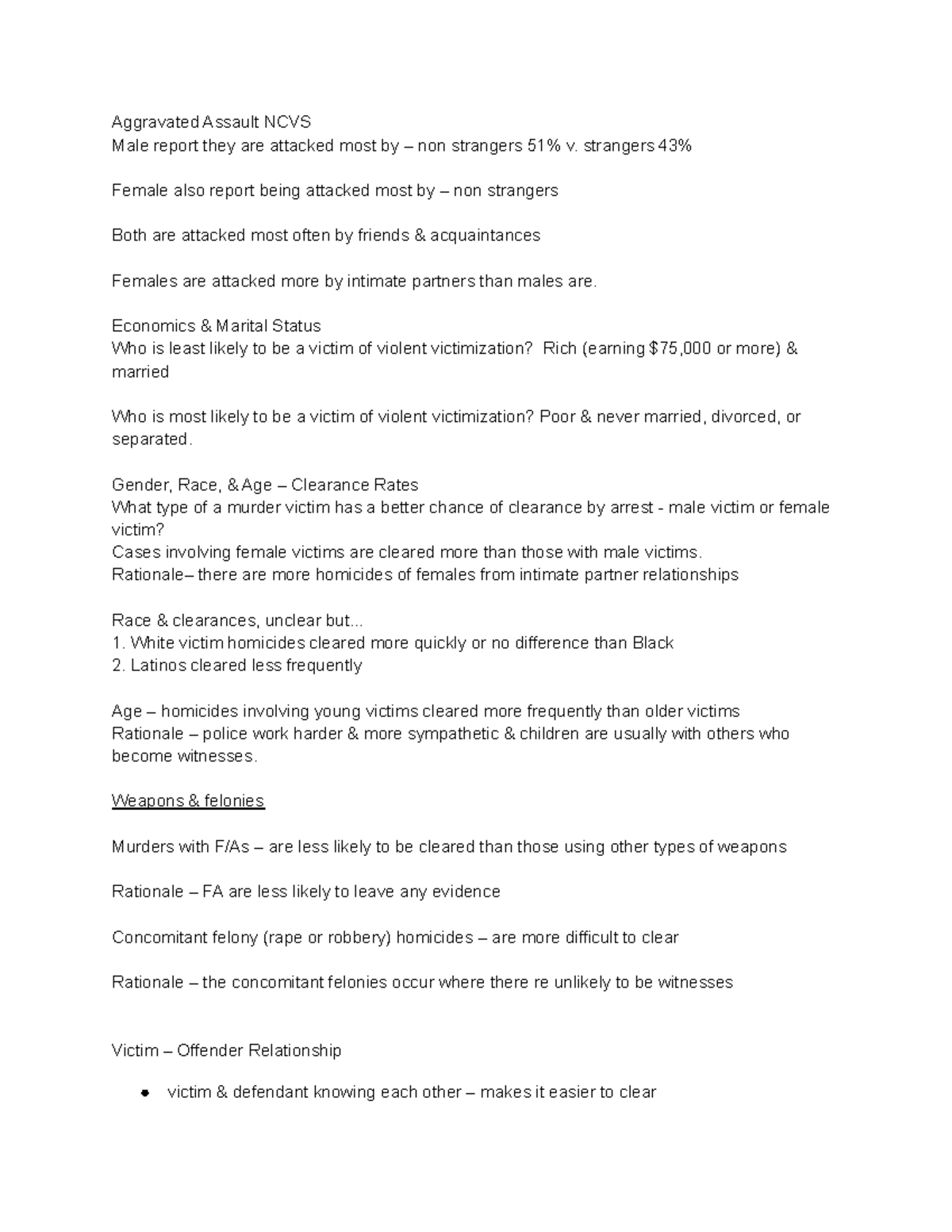 CCJ Chapter 4 Notes Part 2 - Aggravated Assault NCVS Male report they ...