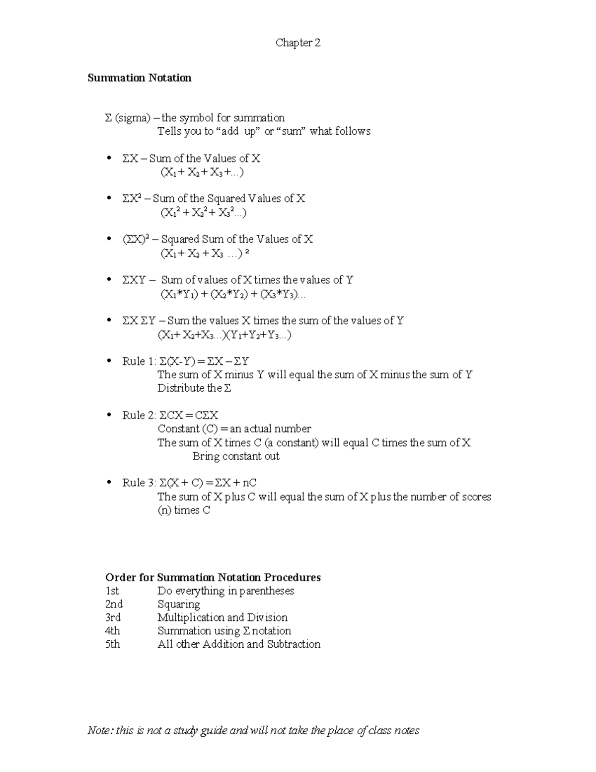Ch 2 - Summation notation handout - Chapter 2 Summation Notation Σ ...