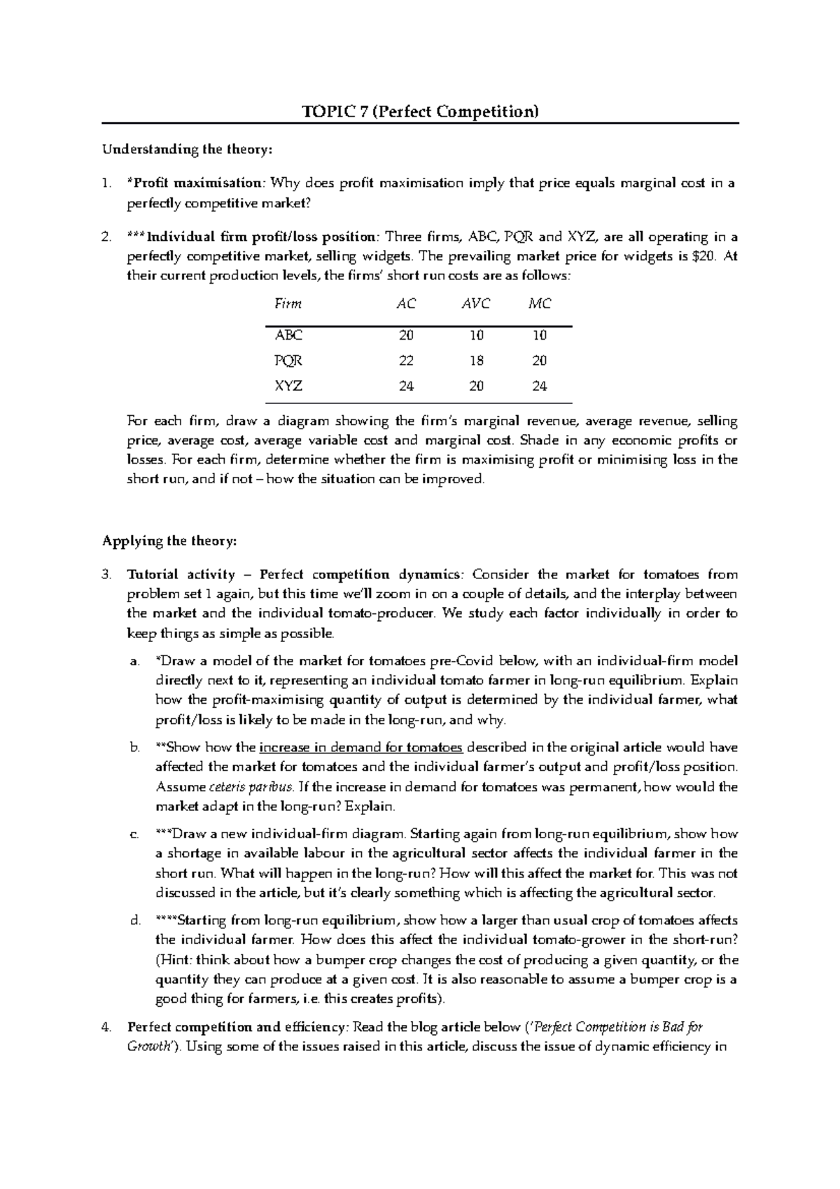 Problem set week 8 (Topic 7) - TOPIC 7 (Perfect Competition ...