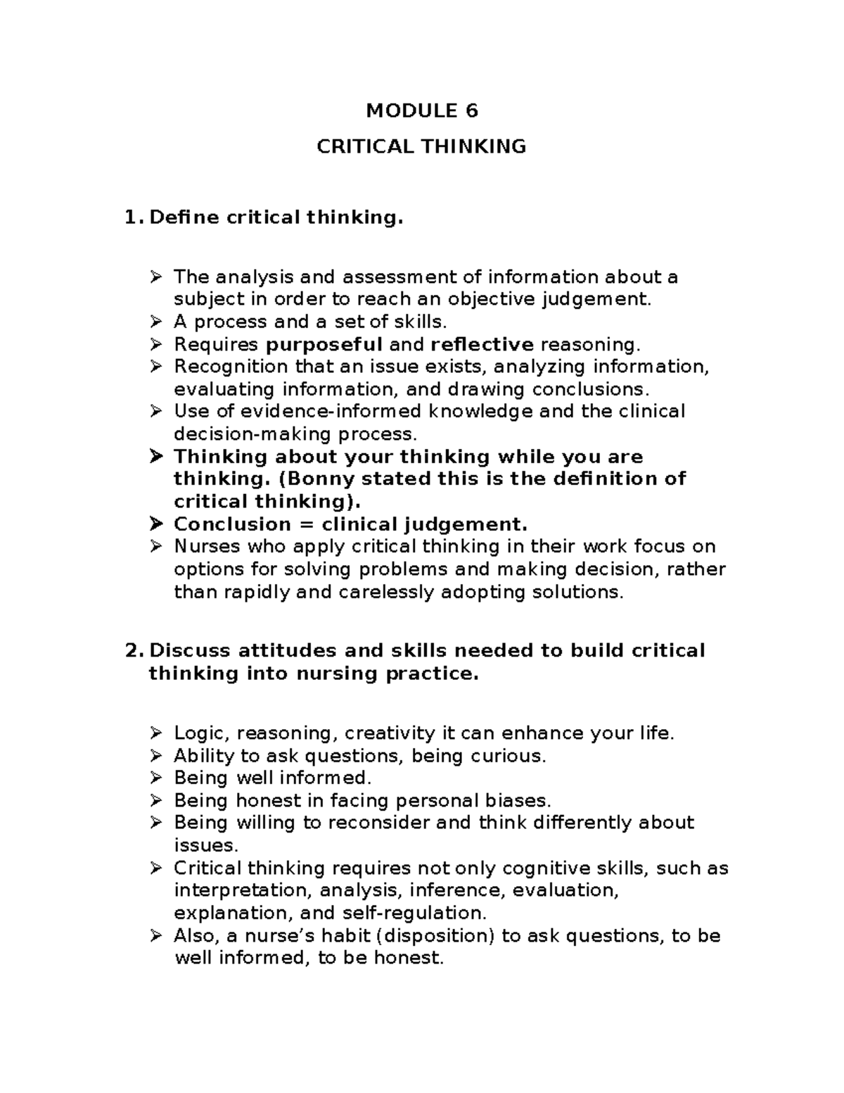 Module 6 - Reflective Practice and Critical Thinking - MODULE 6 ...