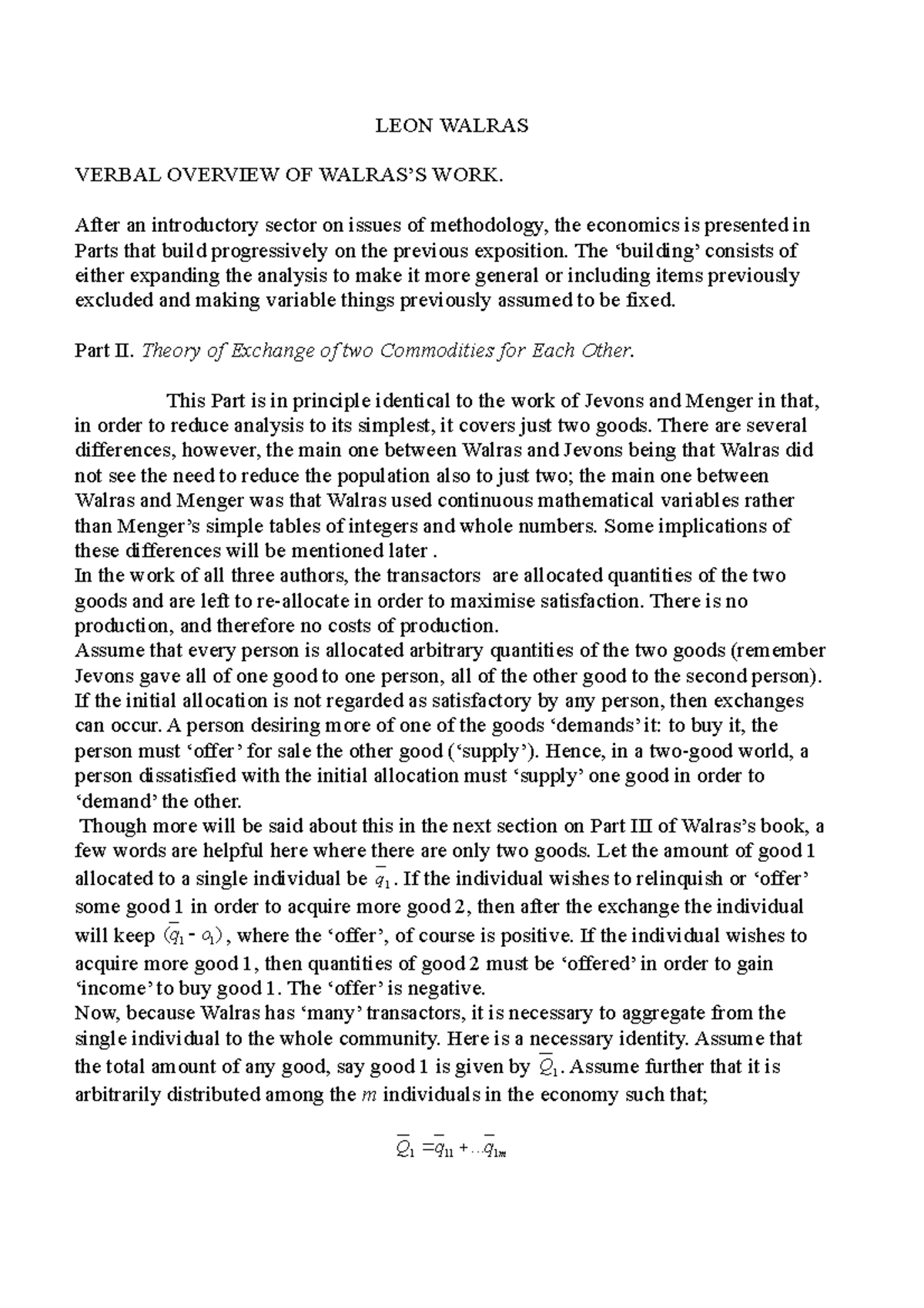 LEON Walras - LEON WALRAS VERBAL OVERVIEW OF WALRAS’S WORK. After an ...