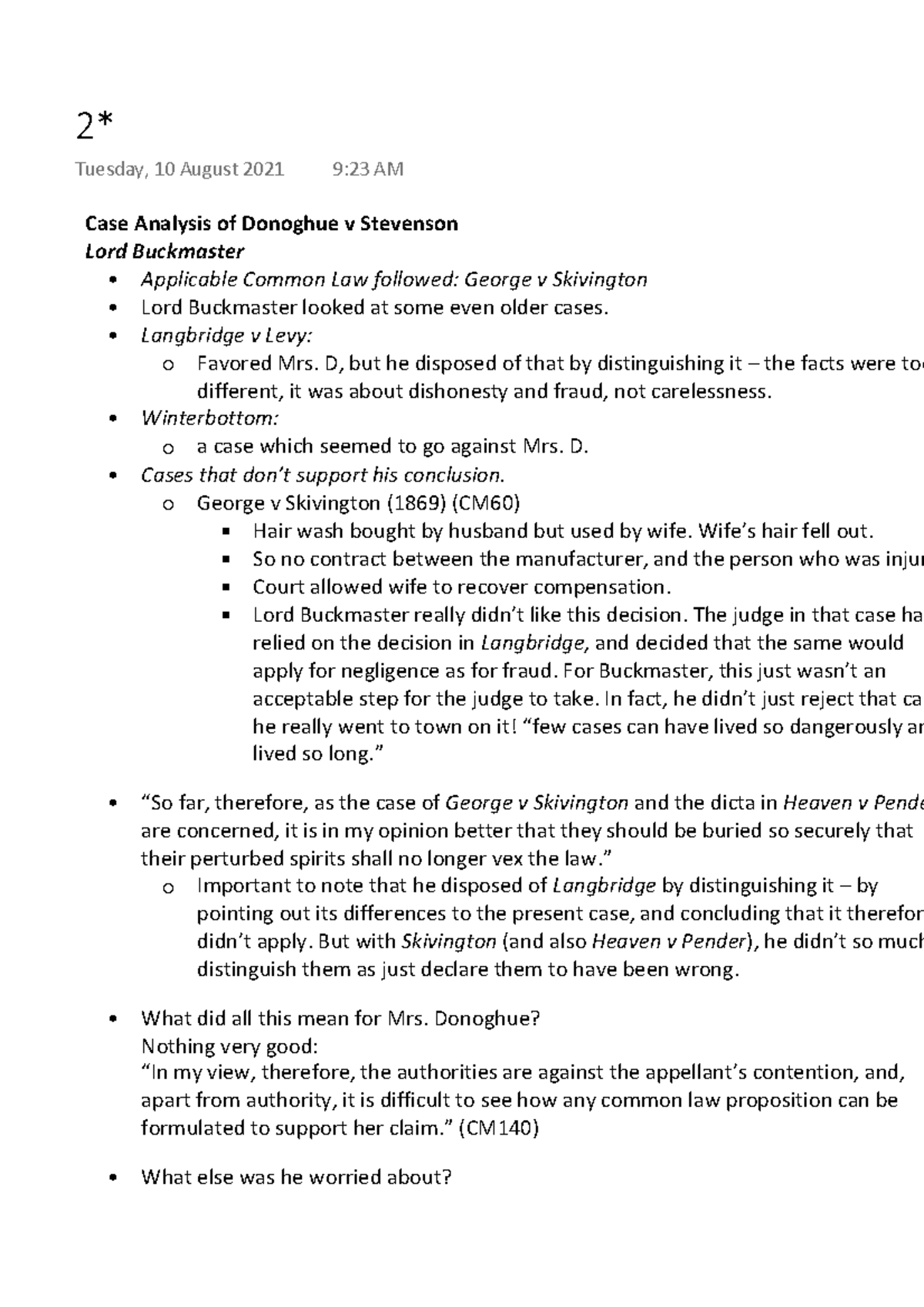 Donoghue v Stevenson part 1 - Case Analysis of Donoghue v Stevenson ...