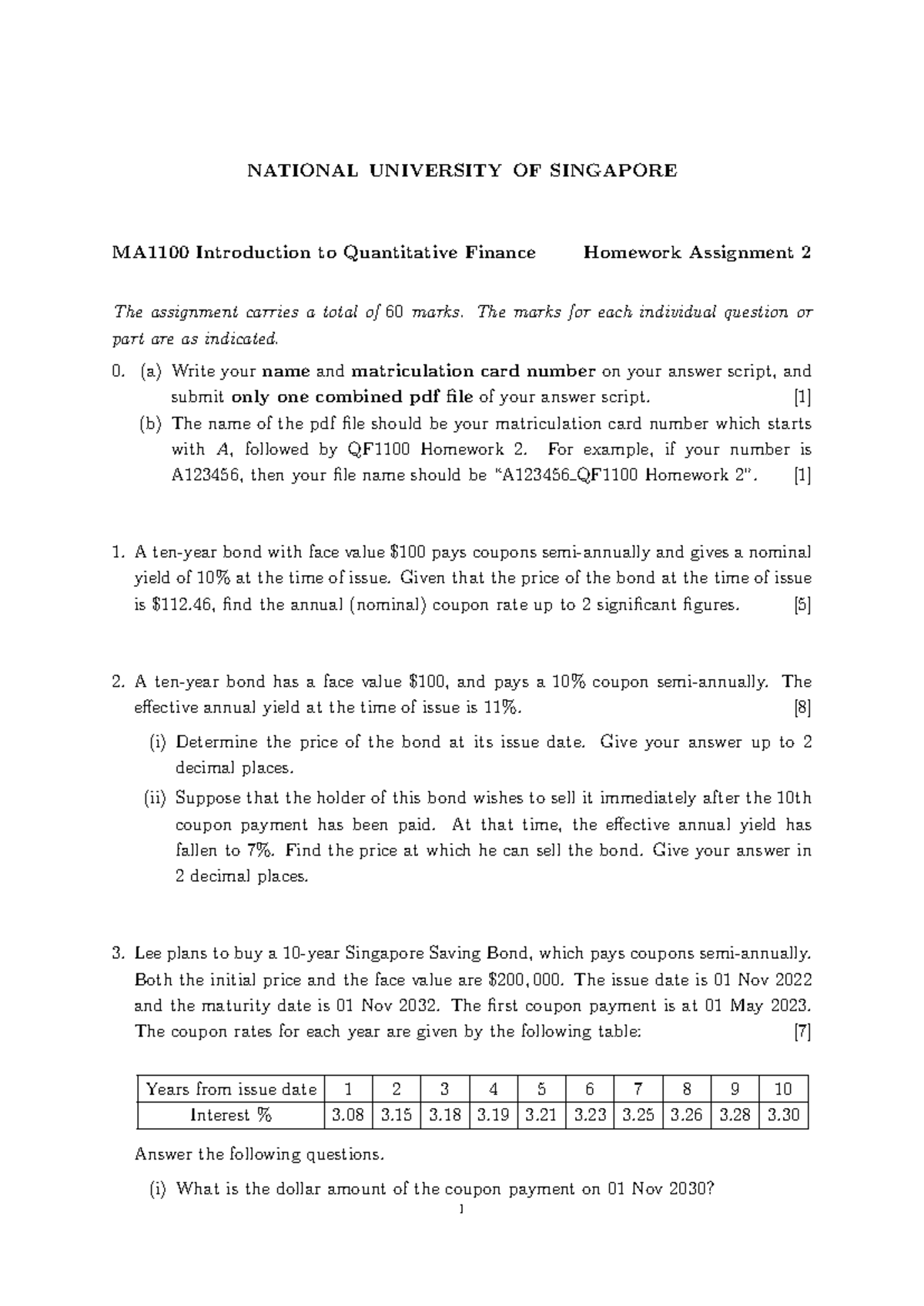 QF1100-Assignment 2 - tutorial - NATIONAL UNIVERSITY OF SINGAPORE ...