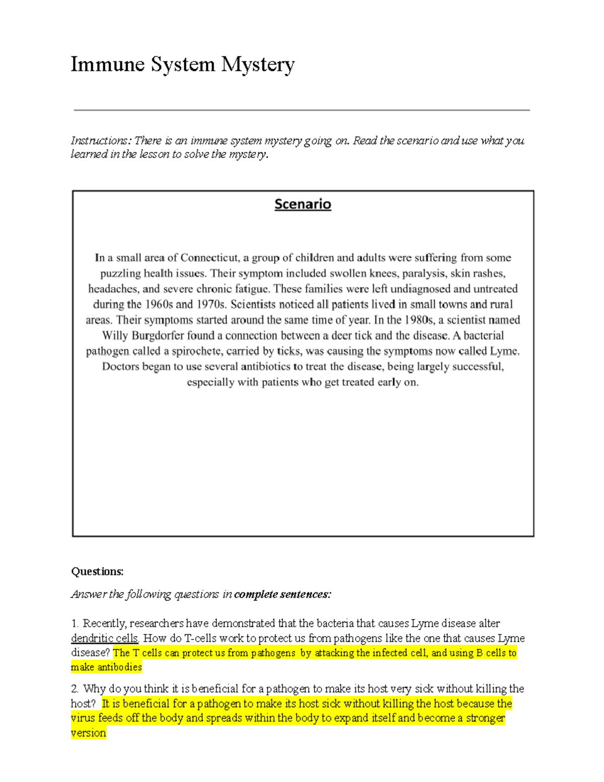 06 08 immune system mystery assignment - Immune System Mystery ...