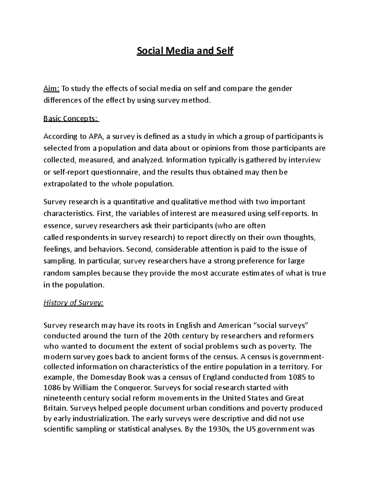 Social Media and Self - notes - Social Media and Self Aim: To study the ...