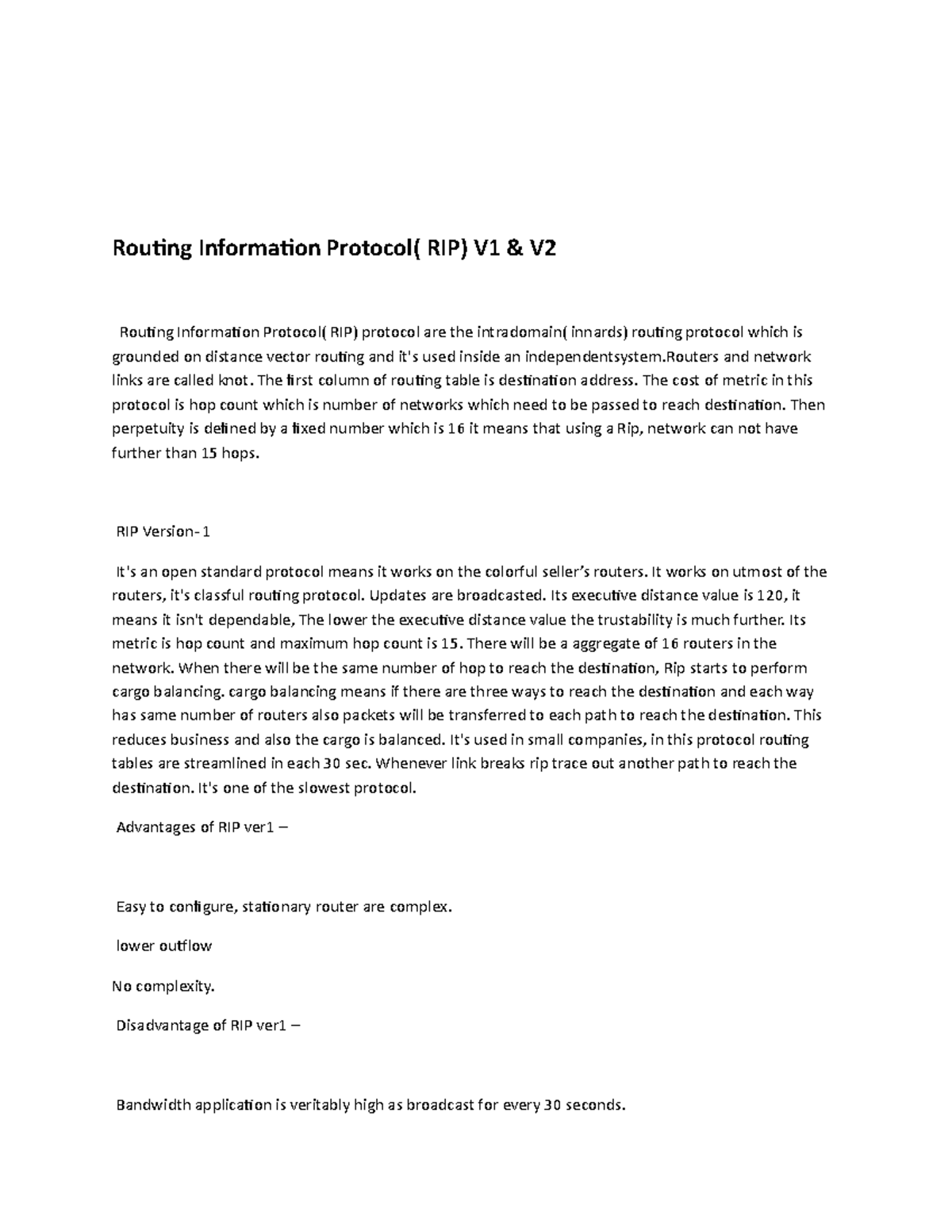 Routing Information Protocol( RIP) V1 & V2 - The first column of ...
