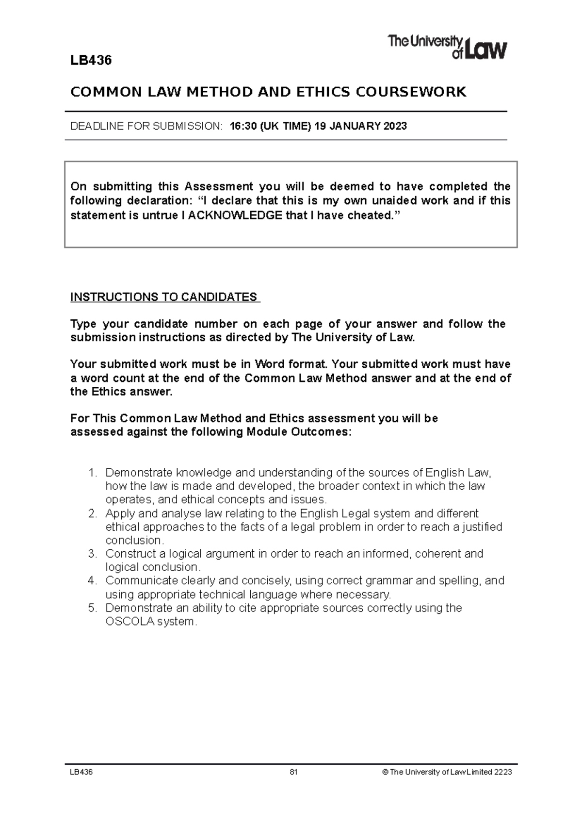 Common law, methods and ethics - COMMON LAW METHOD AND ETHICS ...