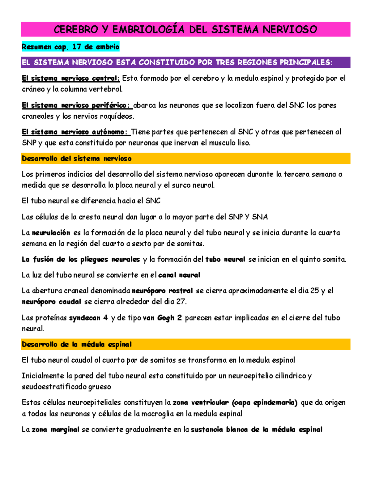 Cerebro - CEREBRO Y EMBRIOLOGÍA DEL SISTEMA NERVIOSO Resumen cap. 17 de ...
