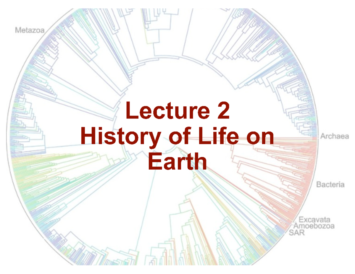 Lecture 02 history of life Bio 116 University of Alabama - Lecture 2 ...