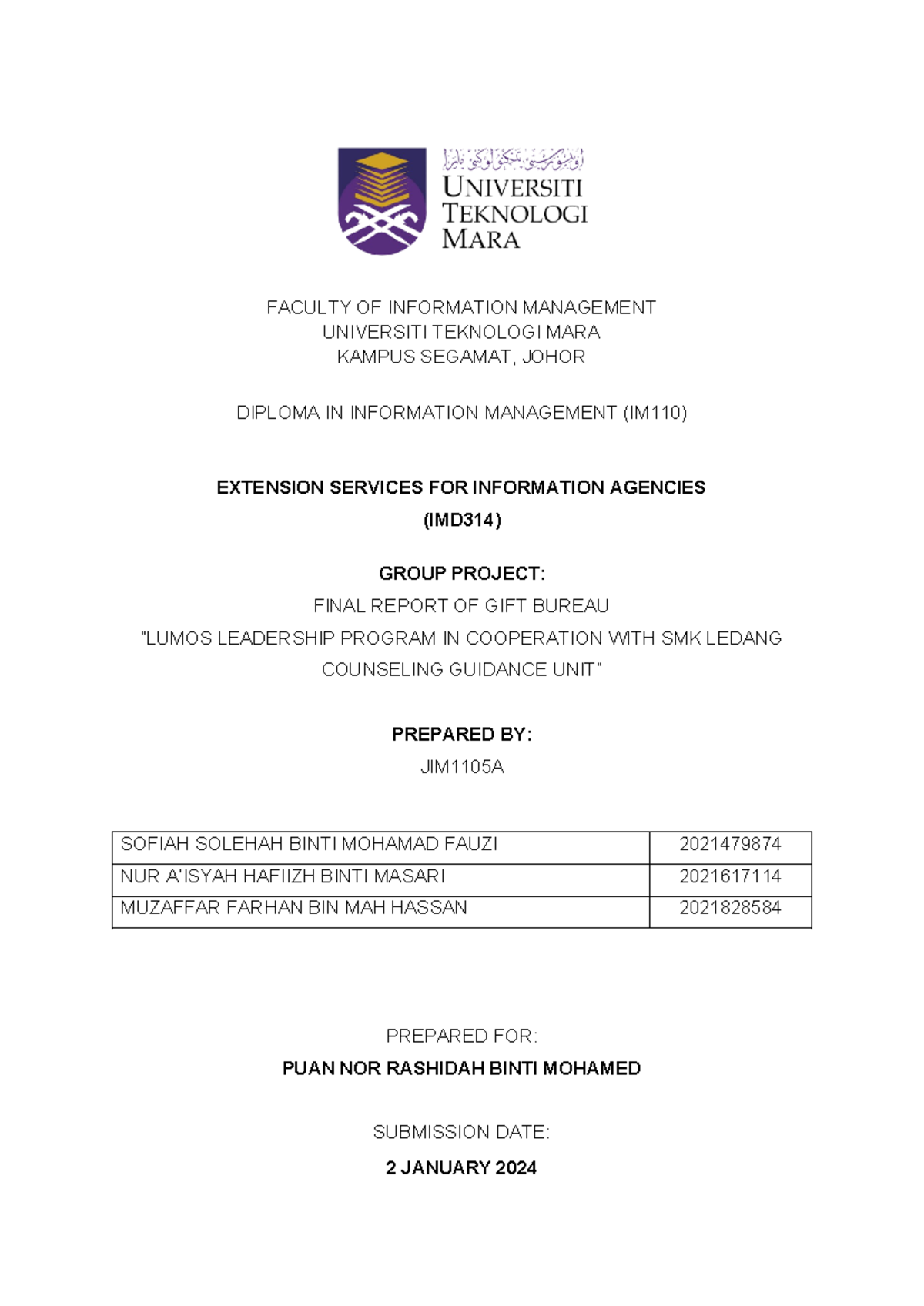 Final report exco hadiah - FACULTY OF INFORMATION MANAGEMENT UNIVERSITI ...