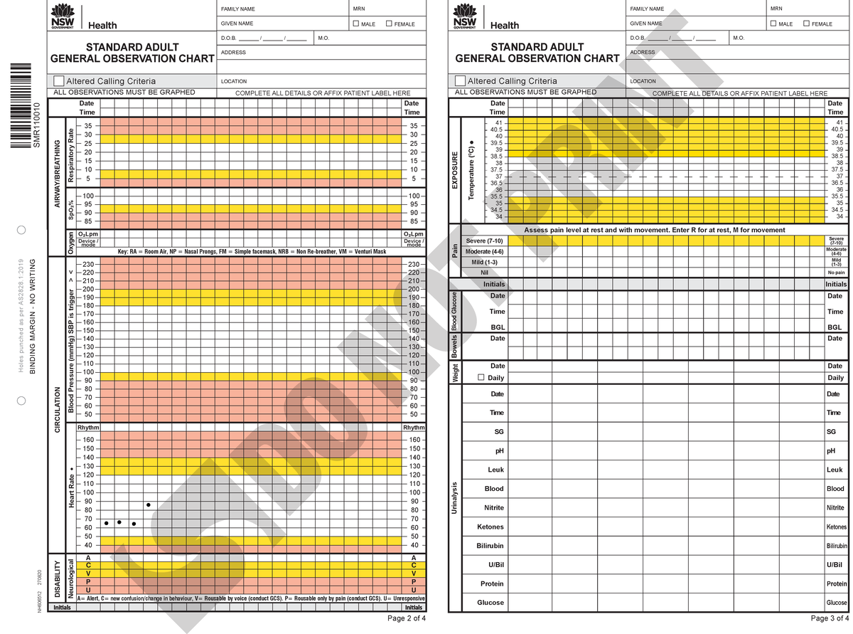 Standard Adult General Observation Chart SAGO Watermark - Altered ...
