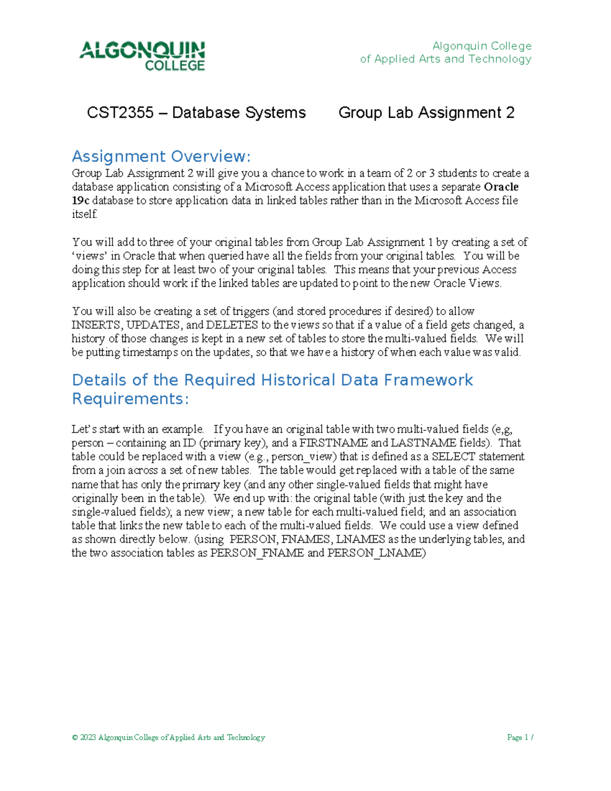 Cst2355 Assignment 2 Group Assignment 2 Oracle Linked Tables